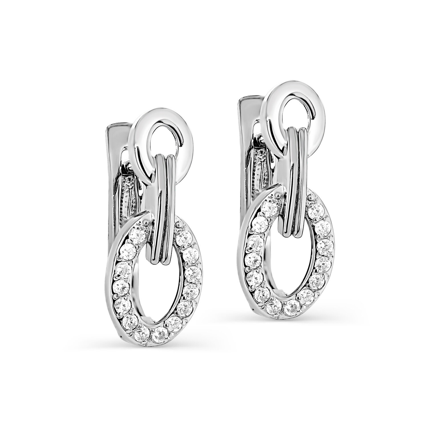Серьги с подвесками, серебро, 925 проба, родирование, фианит