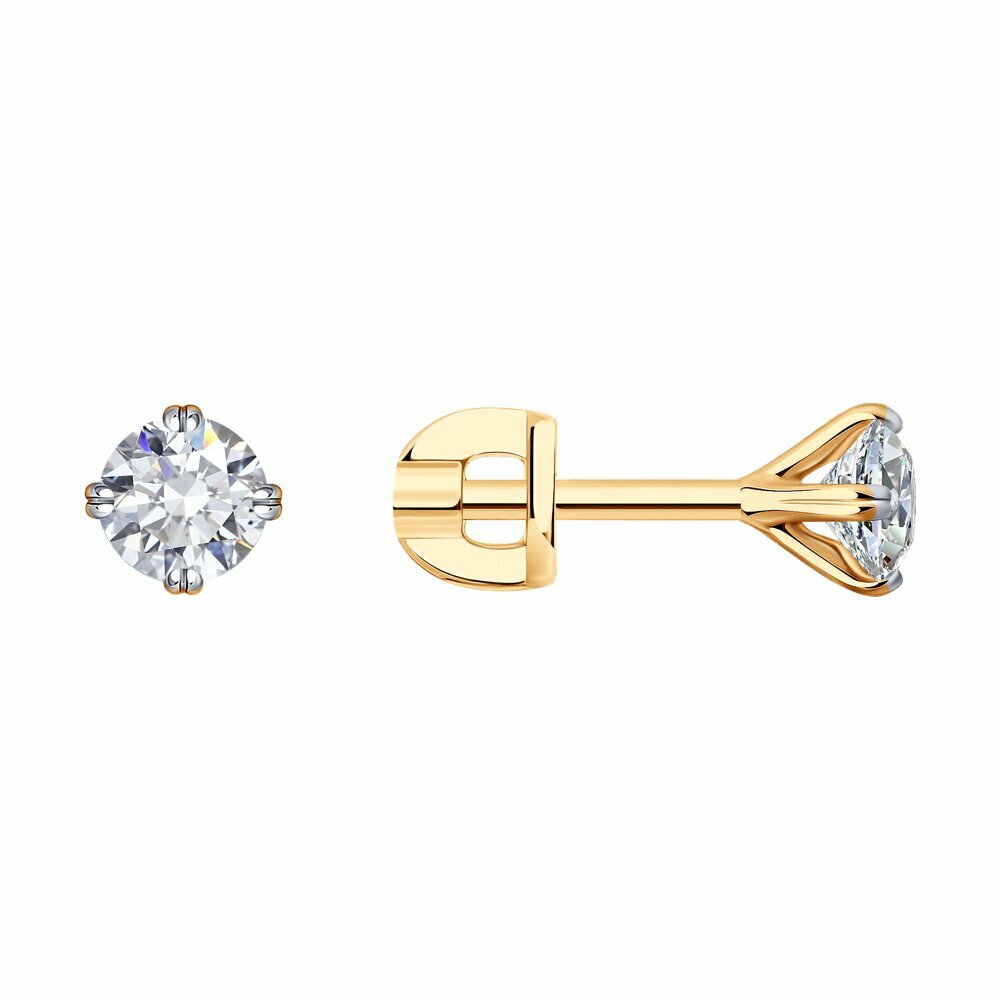 Серьги пусеты, красное золото, 585 проба, бриллиант