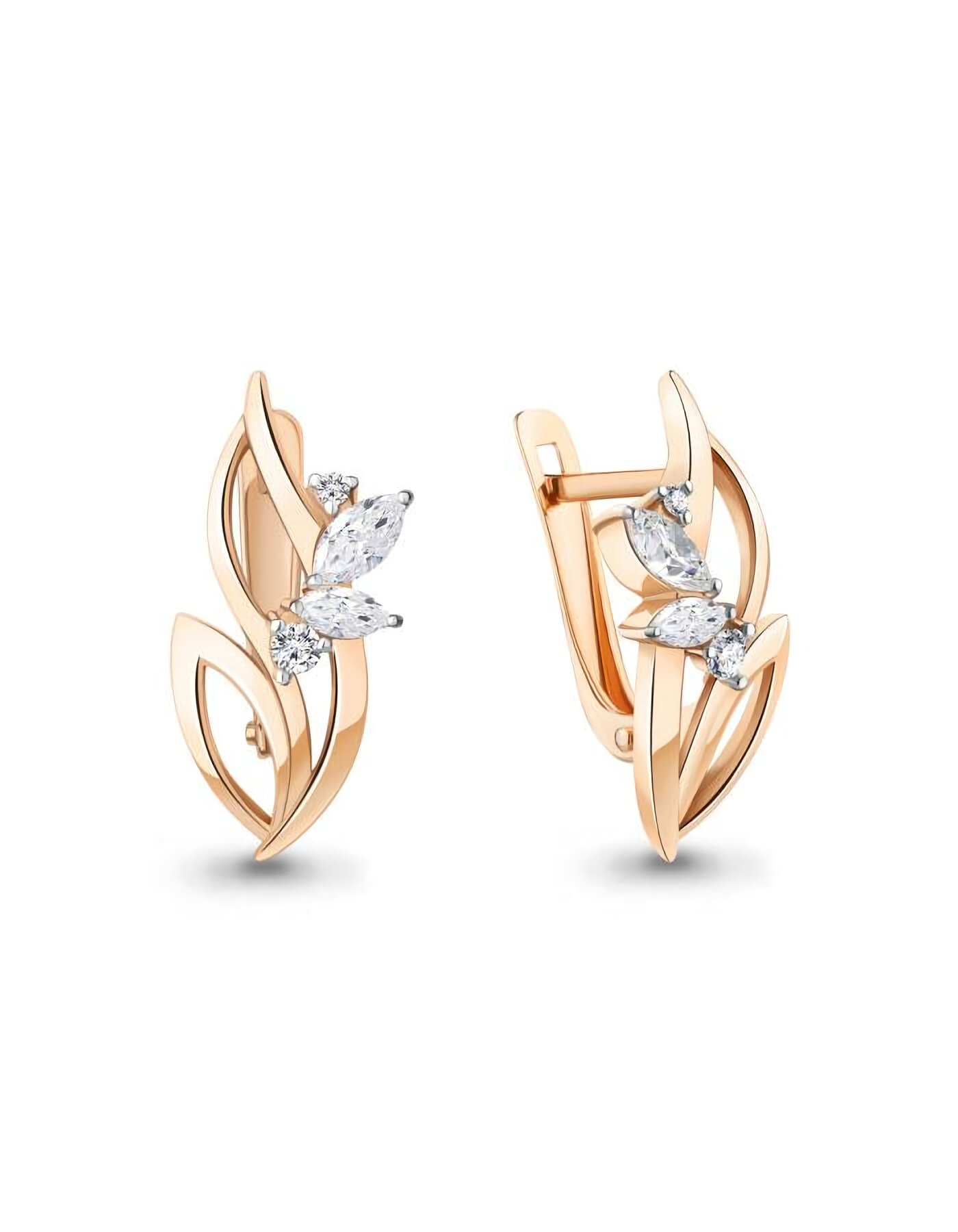 Серьги, серебро, 925 проба, золочение, фианит