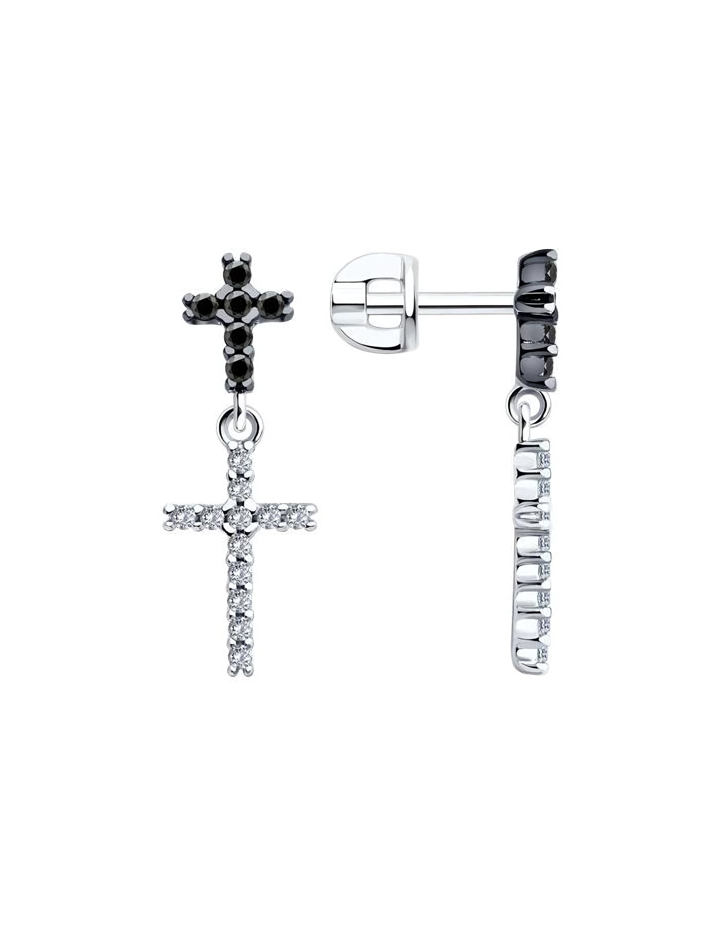 Серьги пусеты, серебро, 925 проба, родирование, фианит