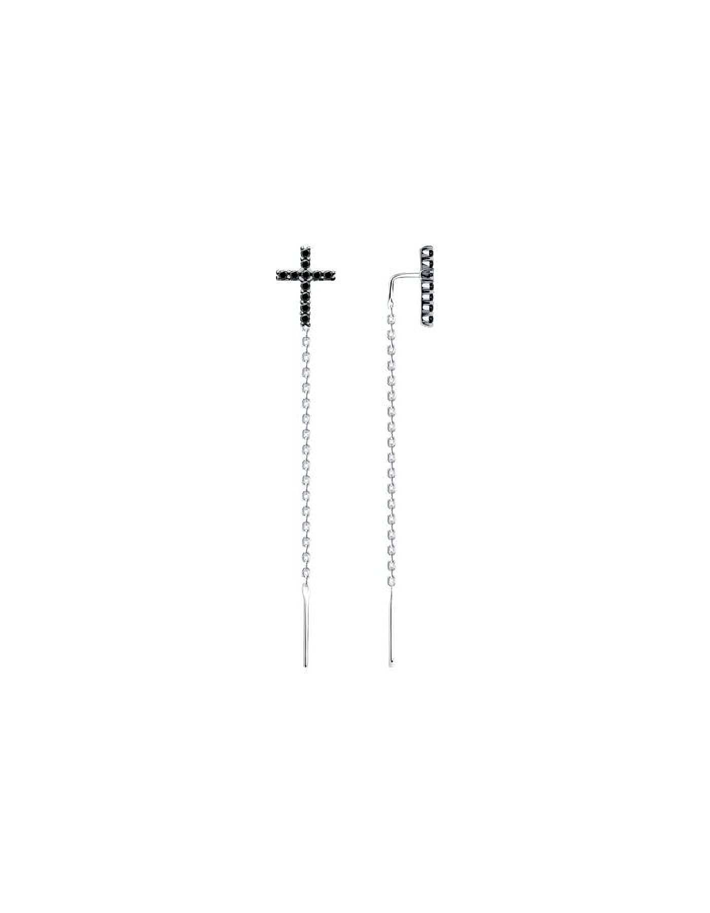 Серьги цепочки, серебро, 925 проба, родирование, фианит