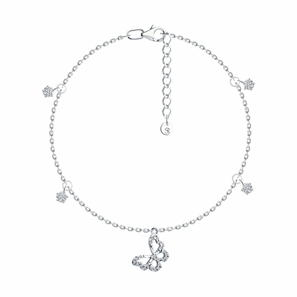 Браслет, серебро, 925 проба, родирование, фианит