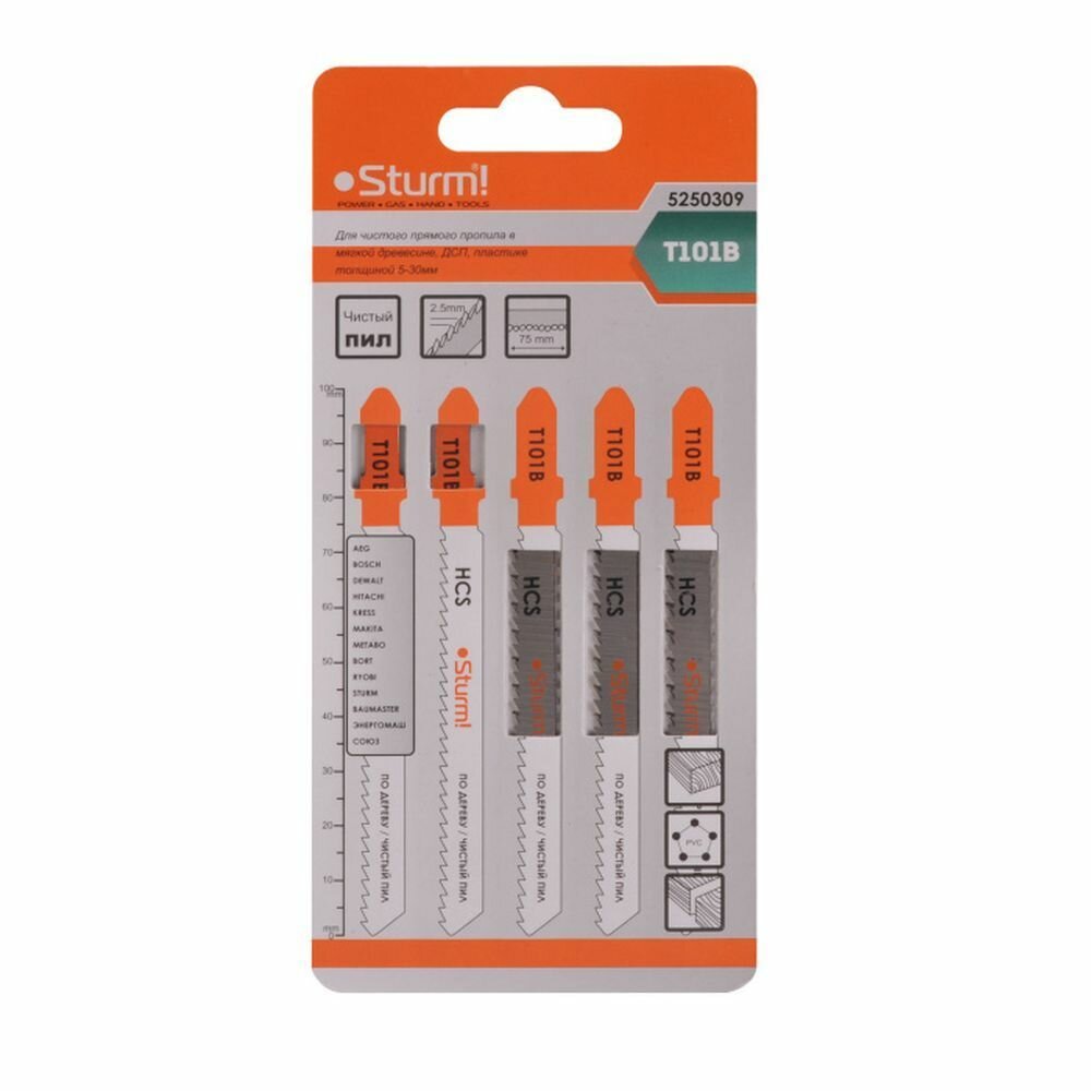 Пилки для лобзика T101B (5 шт.) Sturm 5250309