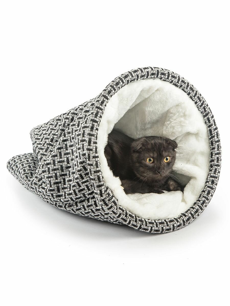 Нора для кошки или собаки из рогожки меховая, лежанка для животных 48*32*32 см