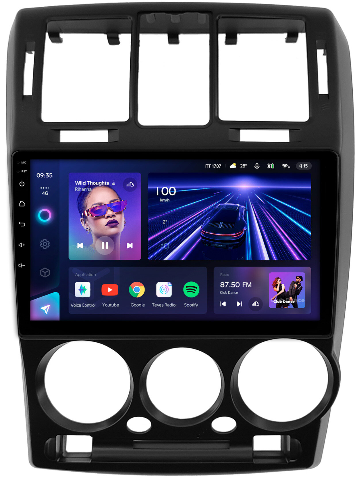 Штатная магнитола Teyes CC3 4/32 9" RM-9-1321 Hyundai Getz 2002-2011 (черная) Android 10 (4G-SIM, DSP, QLed)