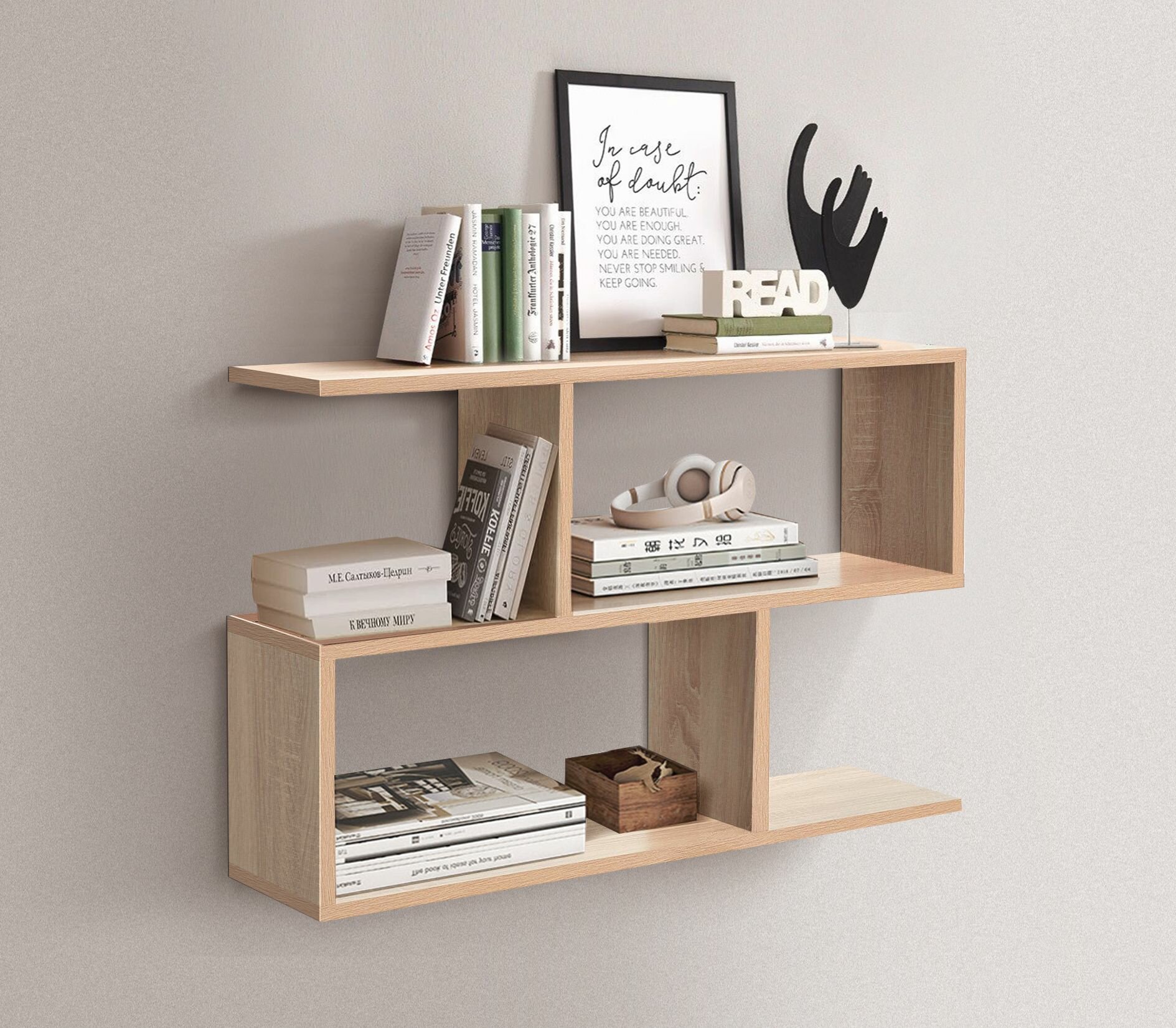 Полка книжная навесная открытая КН-5, 80х22х52 см, цвет Дуб сонома, ЛДСП