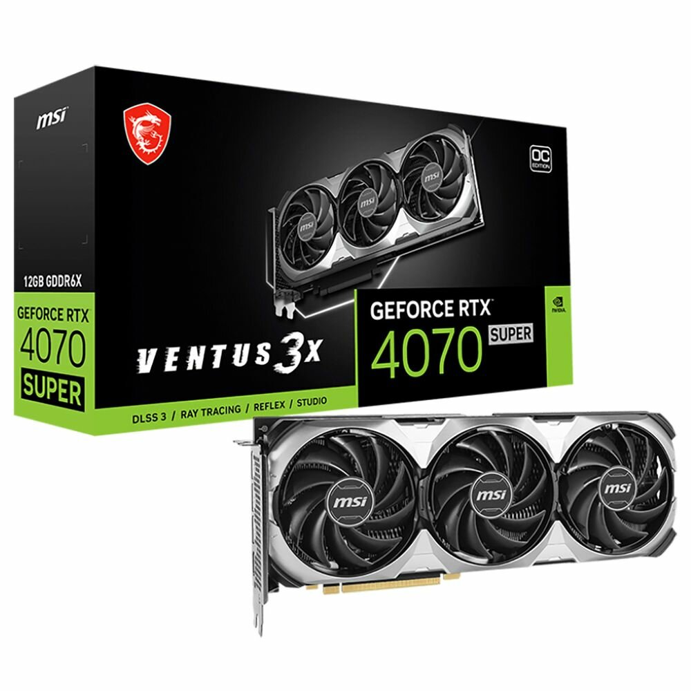 Видеокарта MSI RTX4070 SUPER VENTUS 3X OC 12GB GDDR6X 192bit 3xDP HDMI 3FAN RTL