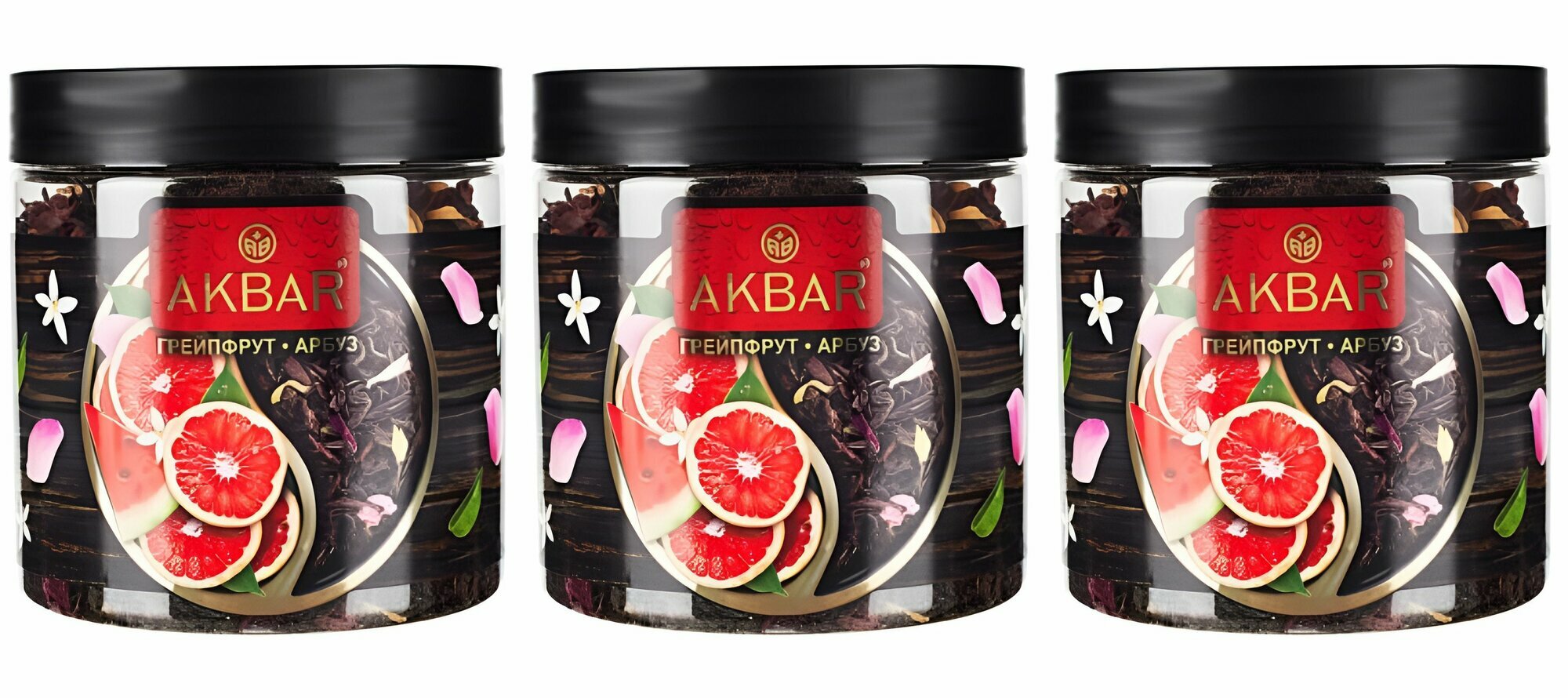 Akbar Чай черный Грейпфрукт и арбуз, 100 г, 3 уп