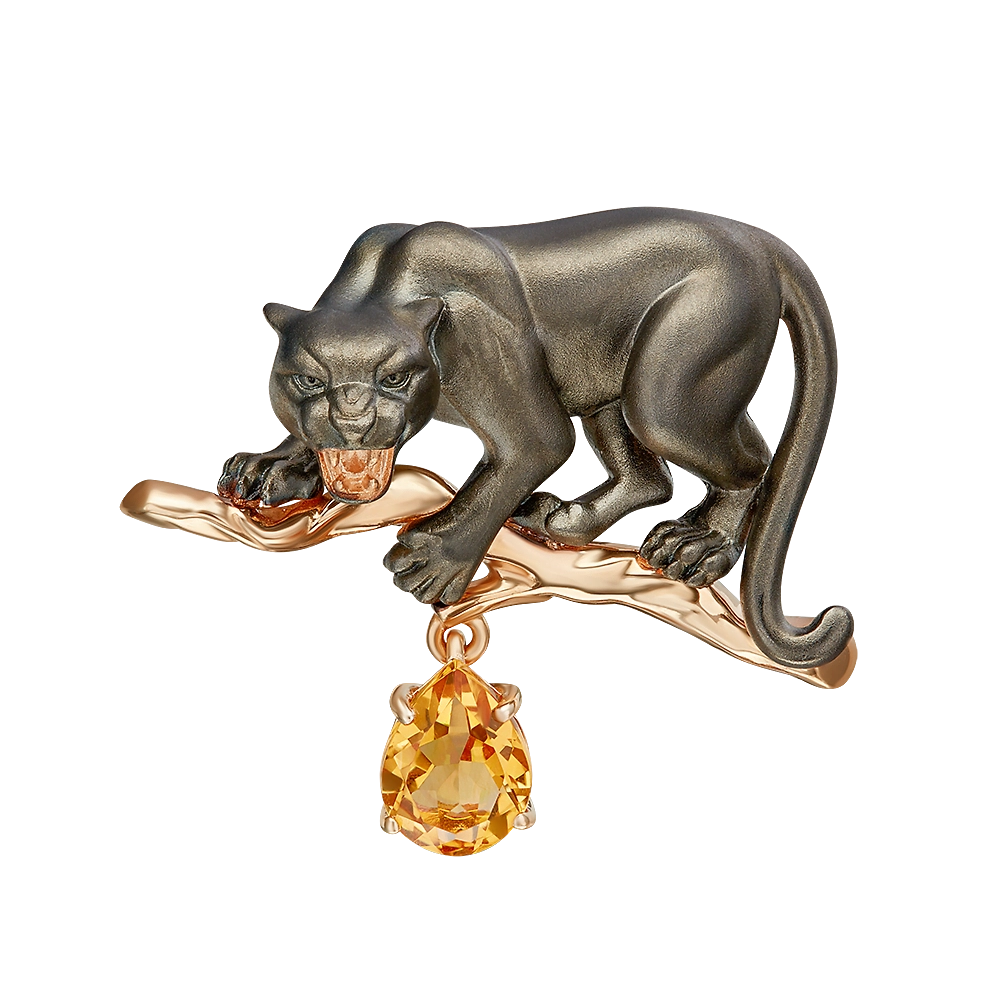 Брошь, золото, 585 проба, цитрин