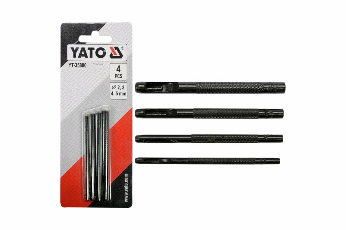 YATO Набор пробойников для кожи 2,3,4,5 мм, 4 предмета, для кожгалантереи, YT-35880