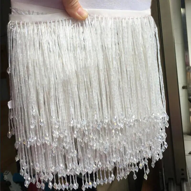 Блестящая бахрома из бисера 15 см Белый, 2yard, White