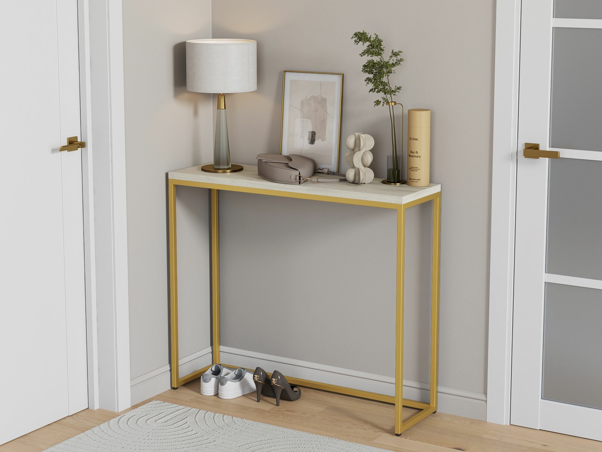 Консоль Айсберг Лофт Золотой/дуб крафт белый