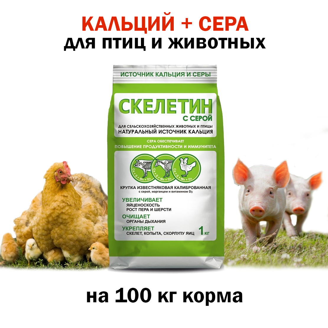 Добавка для скелета и яйценоскости, для птиц и животных "Скелетин", 1 кг