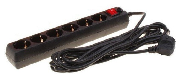 Сетевой фильтр ДиП черный, 6гн, 2м, выключатель