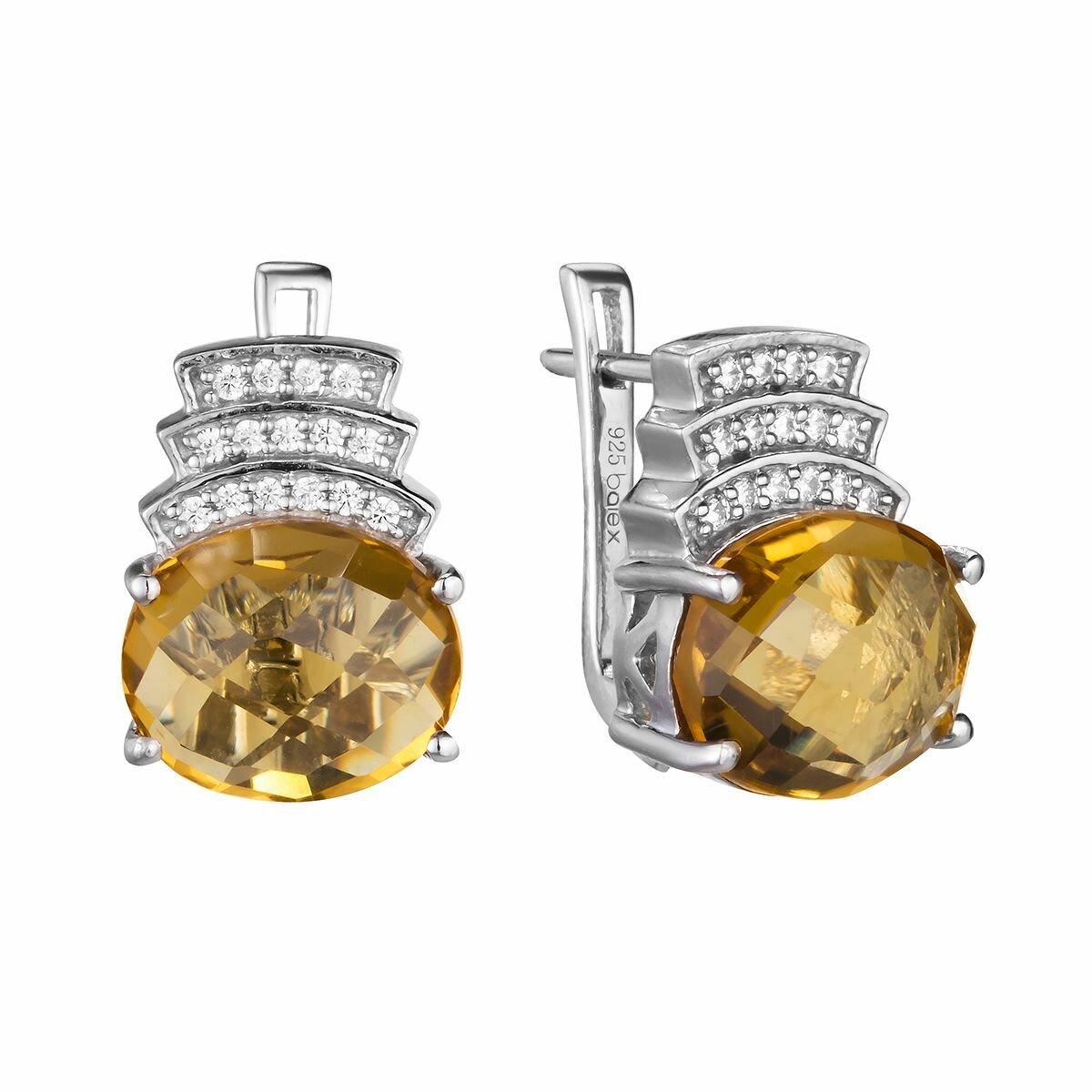 Серьги Balex, серебро, 925 проба, родирование, кварц