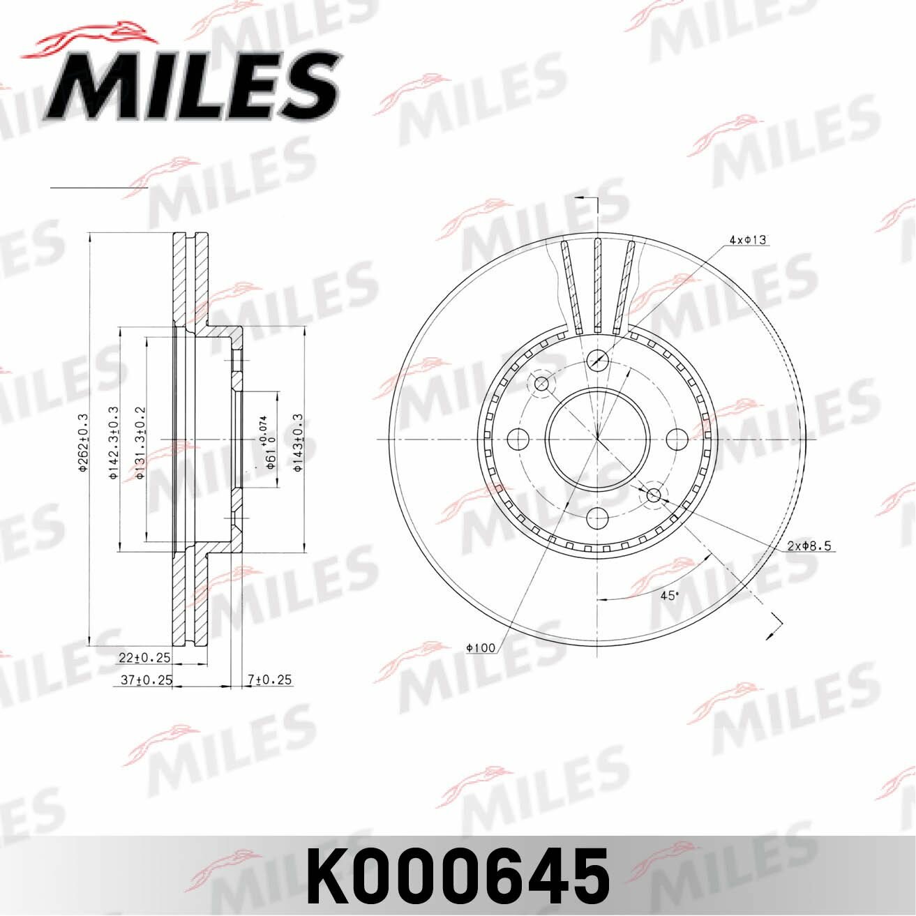 MILES Диск тормозной передний RENAULT LAGUNA 1.8-2.2 93-01/ MEGANE 1.8-2.2 96-01 (TRW DF1032) K000645