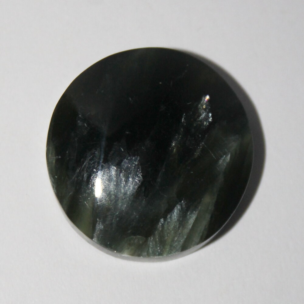 Клинохлор Серафинит кабошон, натуральный камень, 21х21х3 мм, Сибирь, "True Stones"