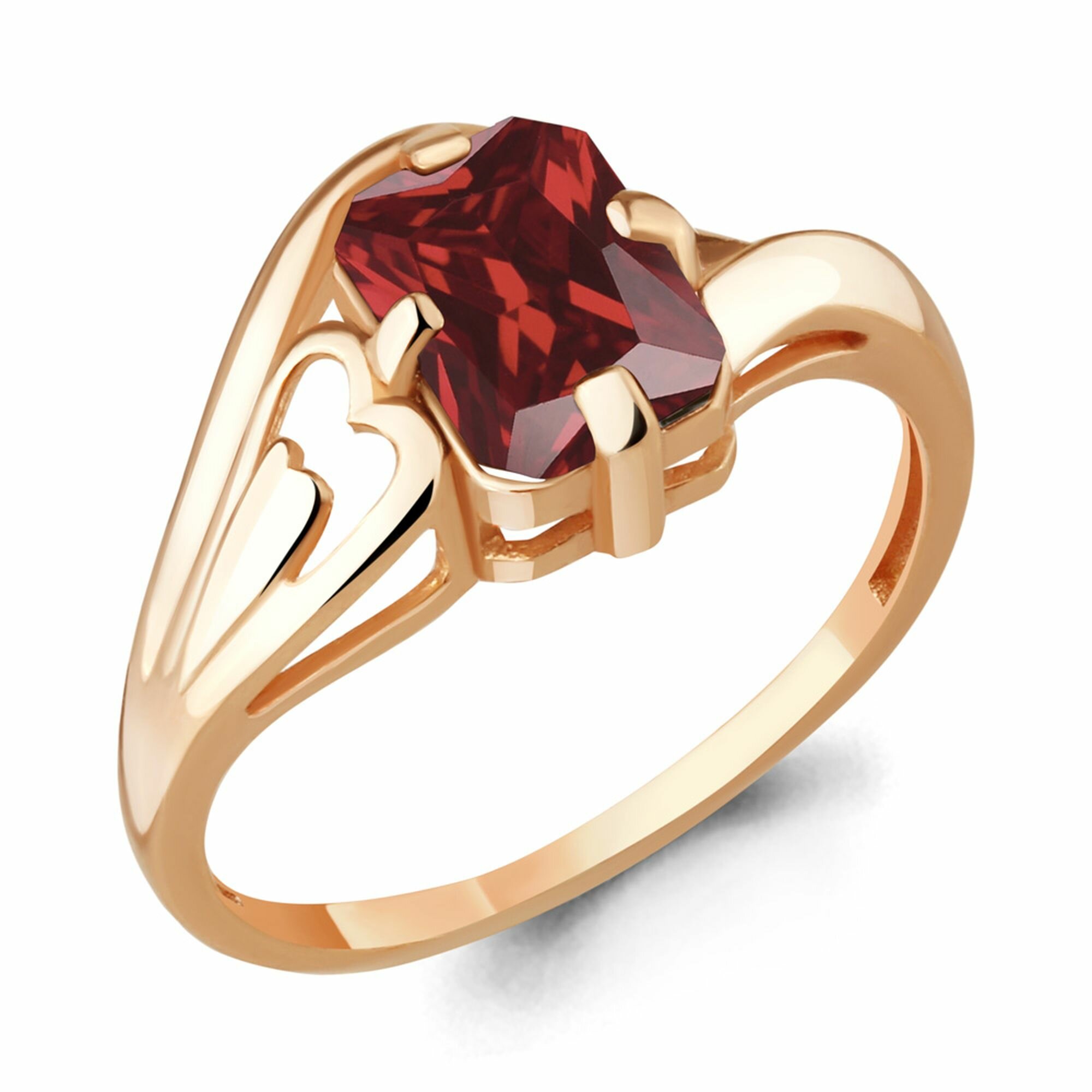 Кольцо, серебро, 925 проба, золочение, гранат