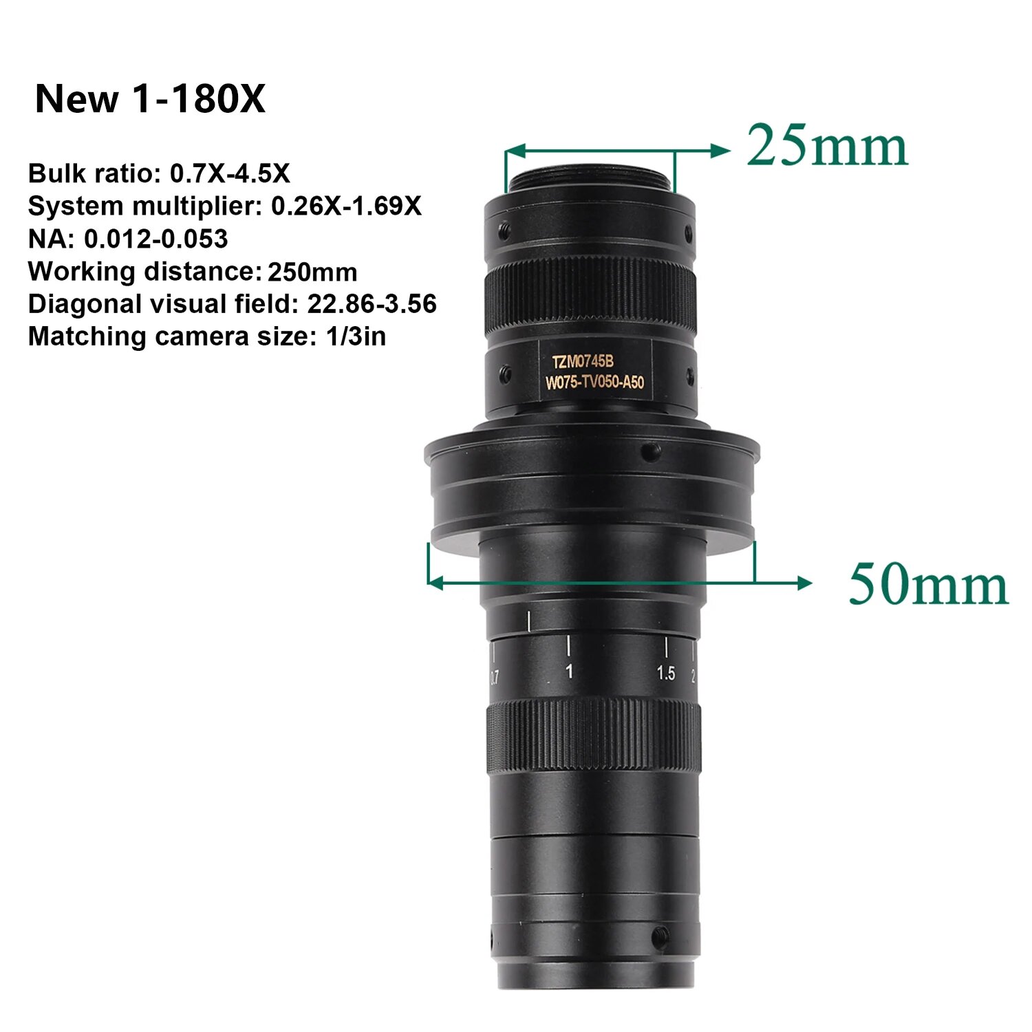 Объектив микроскопа YIZHAN 1-180X, 25мм, 50мм