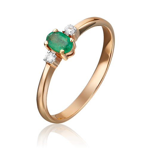 Кольцо, красное золото, 585 проба, бриллиант, изумруд