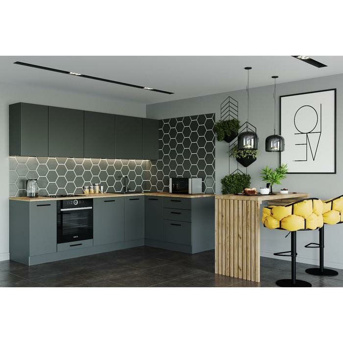 Кухня угловая «Антрацит», со столешницей, 2600×1600 мм, цвет антрацит/дуб вотан/фас антрацит