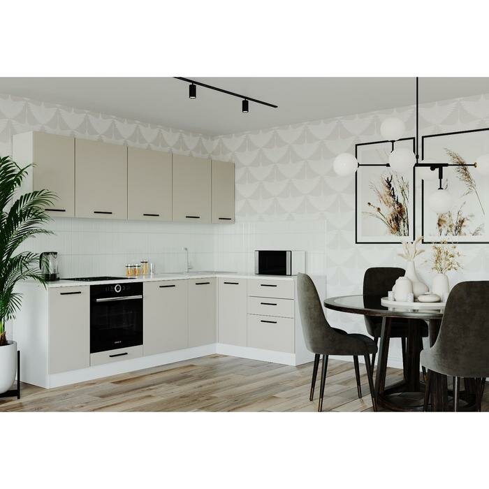 Кухня угловая «Шампань», с столешницей, 2600×1600 мм, цвет белый/мрамор марквина белый/сатин