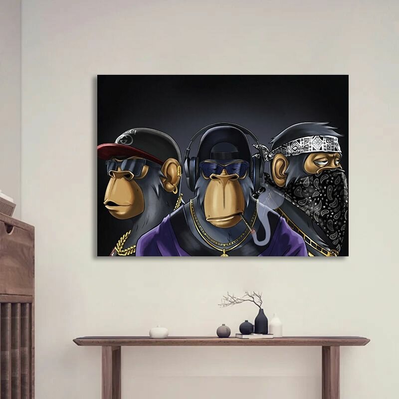 Картина ВсеКартины. тут "3 Обезьяны", 30x40 см, на подрамнике, дерево