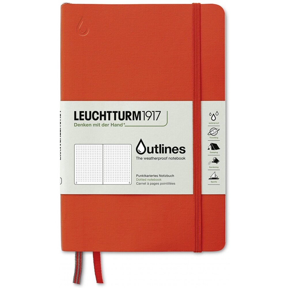 Leuchtturm 363019 Блокнот leuchtturm1917 outlines, b6 (12.5x19 см.), 150 г/м2, 89 стр, в точку, гибкая обложка, оранжевый сигнальный