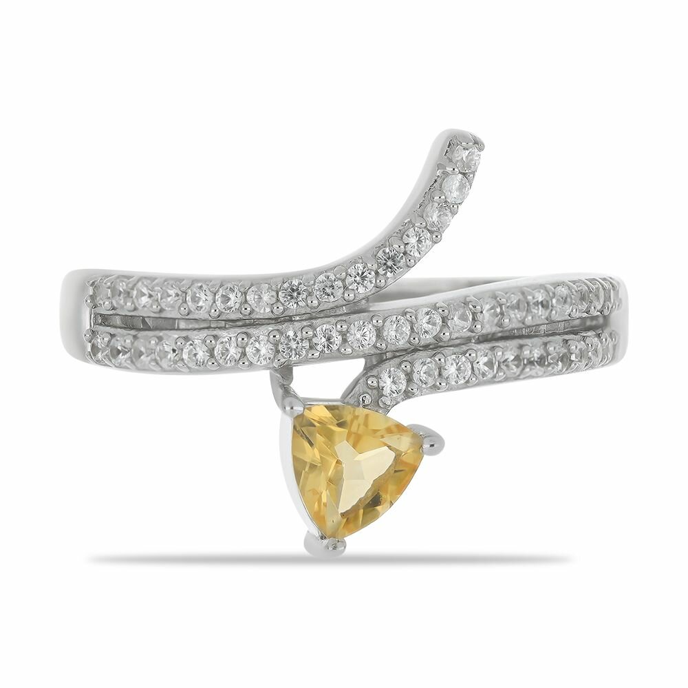 Кольцо, серебро, 925 проба, родирование, цитрин, циркон