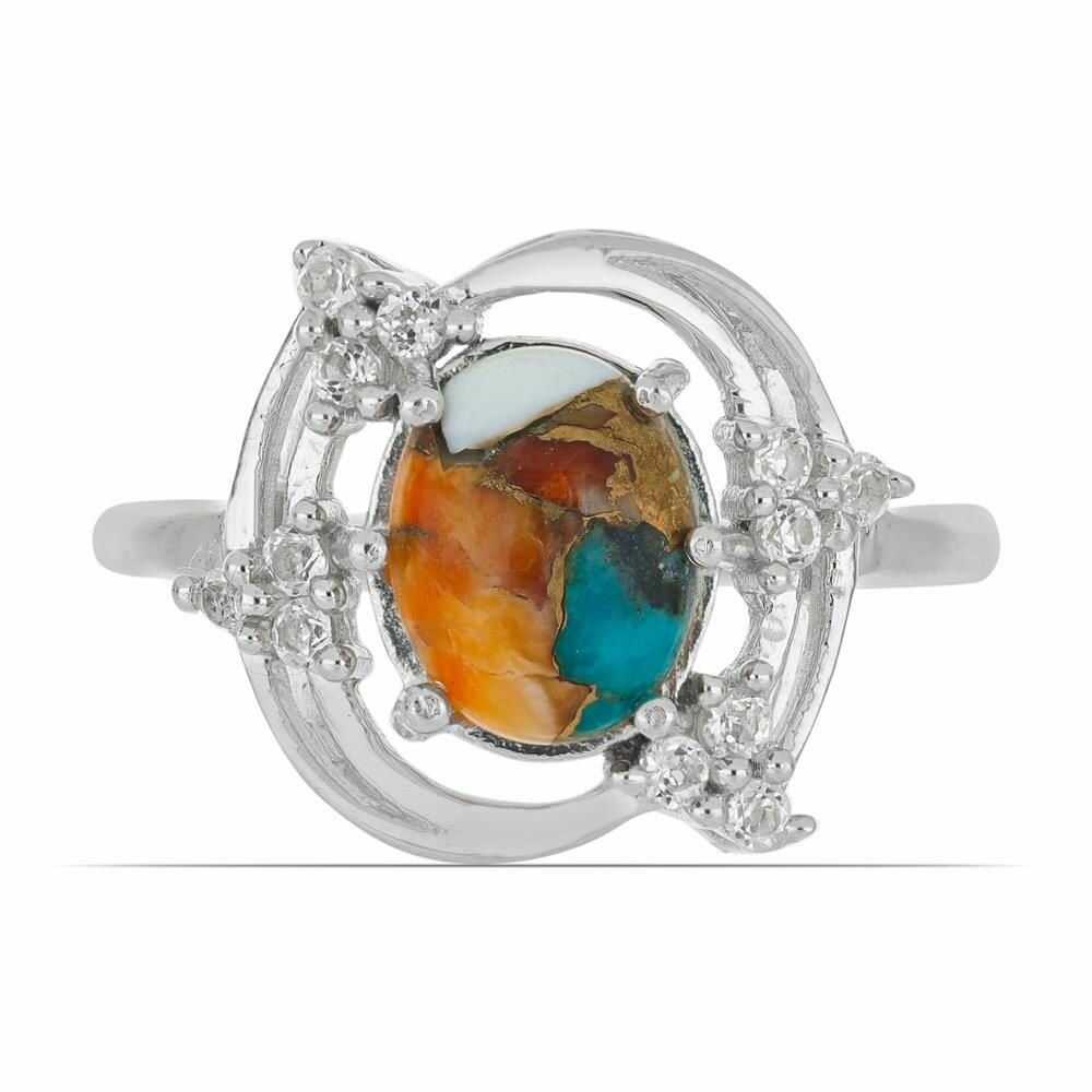 Кольцо, серебро, 925 проба, родирование, бирюза, топаз