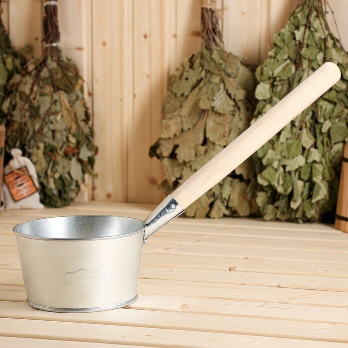 Ковш - черпак для бани и сауны, 1.5 л, оцинкованная сталь деревянная ручка, «Добропаровъ»