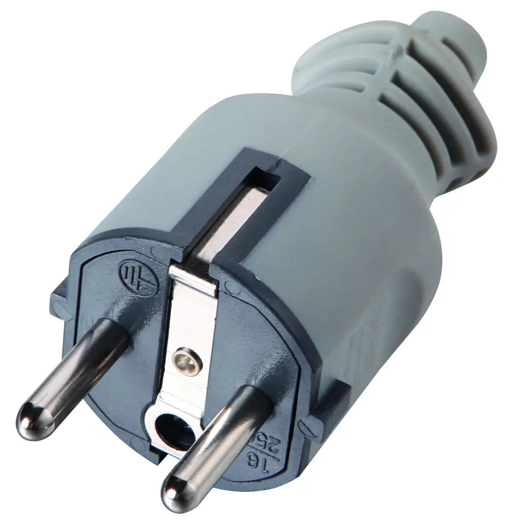 Вилка Electraline евро с заземлением цвет серый