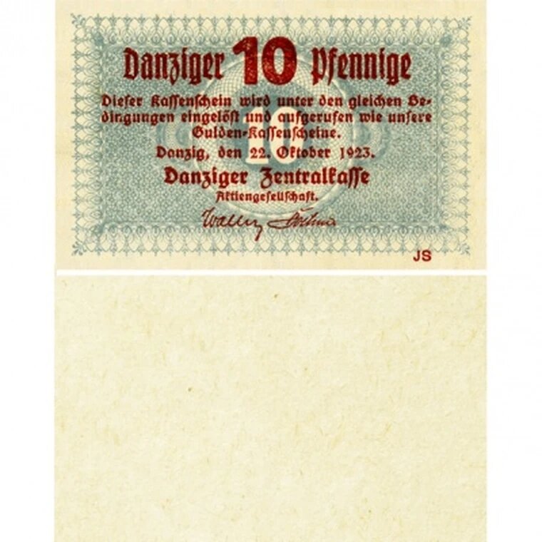 10 пфеннигов 1923 Вольный Город Данциг, сувенирная копия, банкноты и купюры редкие коллекционные