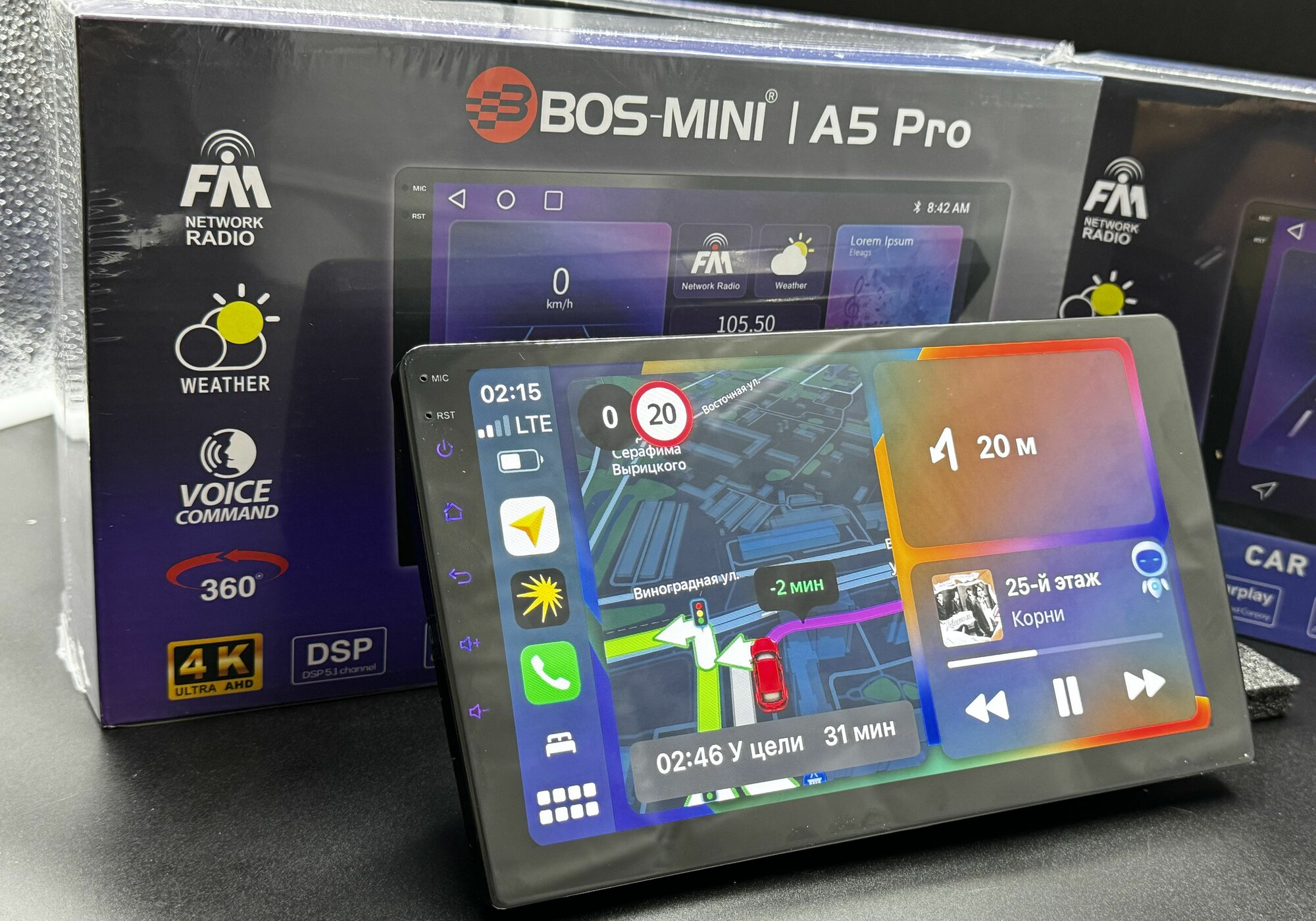 Автомагнитола Android Bos-Mini A5 PRO 8-ядер 4/64Gb 10-дюйм Qled, DSP CarPlay, поддержка кругового обзора 360 градус