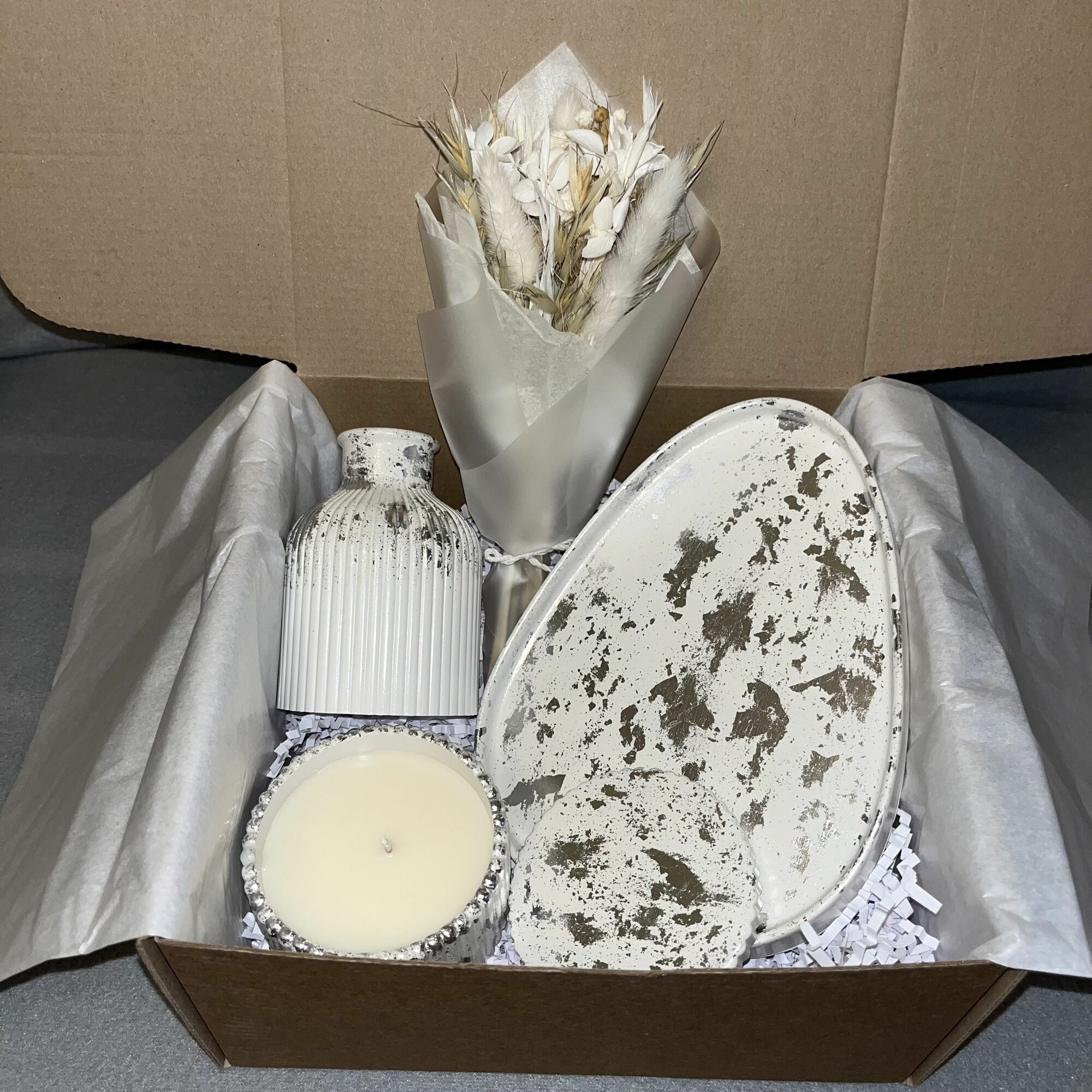 Подарок маме: серебро ваза, свеча, сухоцветы, подставка, ручная работа