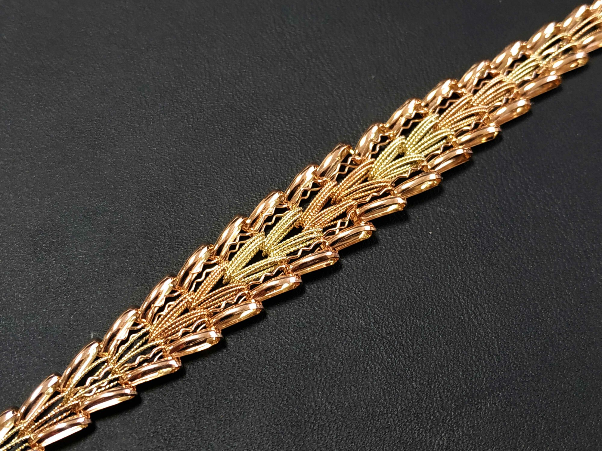 Браслет, комбинированное, красное золото, 585 проба, филигрань