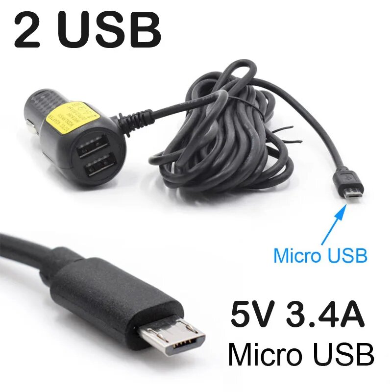 Кабель для зарядки видеорегистратора Автомобильное зарядное устройство Mini USB / Micro USB / Type-C USB 11,5 футов Шнур питания 12-24 В для видеорегистратора с камерой GPS