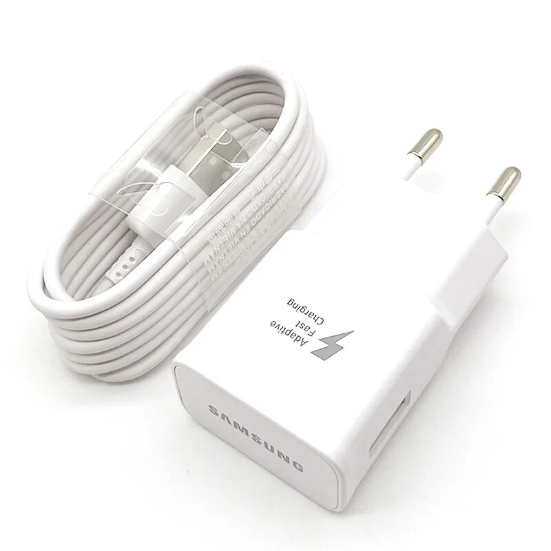 Сверхбыстрое зарядное устройство Samsung 15 Вт, адаптер питания, кабель USB Type White EU With Cable