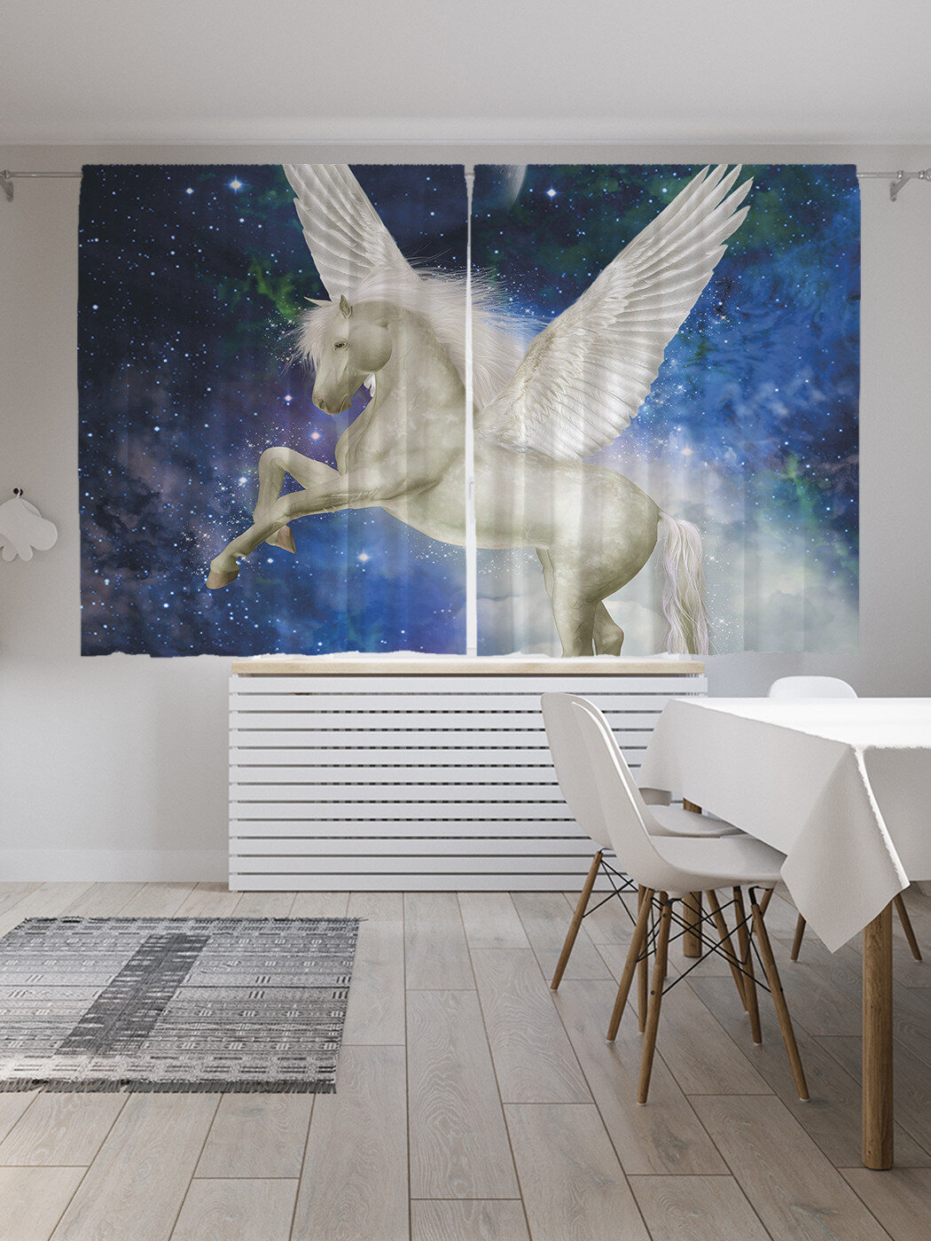 Фотошторы короткие "Лунный пегас", 2 полотна шириной по 145 см, высота 180 см, JoyArty