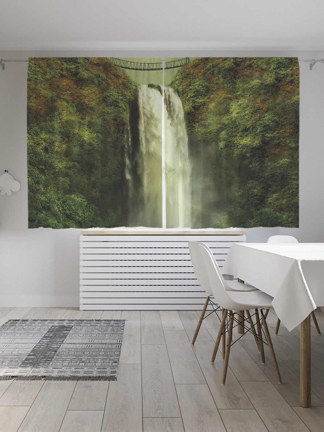 Фотошторы короткие "Ночной водопад", 2 полотна шириной по 145 см, высота 180 см, JoyArty