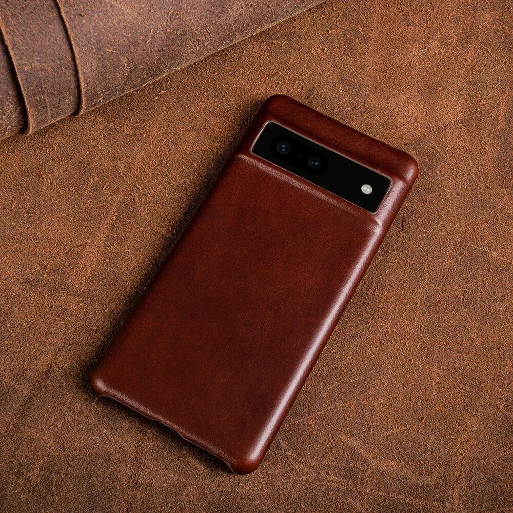 Коричневый чехол из кожи для Google Pixel 8a, coffee 19