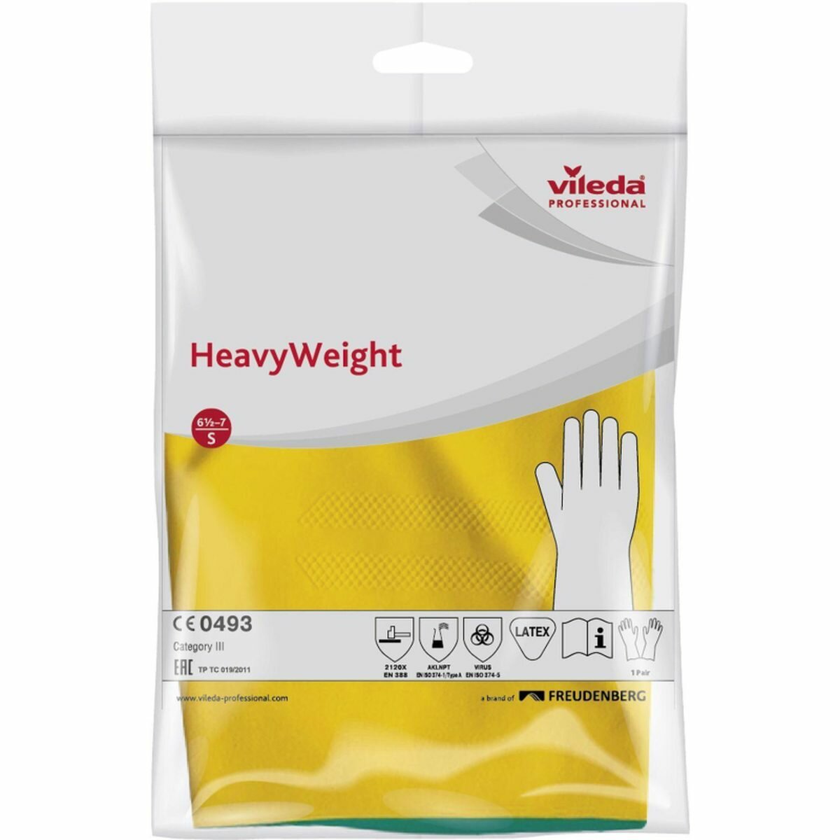 Перчатки латексные Vileda HeavyWeight, с хлопковой подкладкой, повыш. прочности, размер 7 (S), 1 пара (120267), 10 уп.