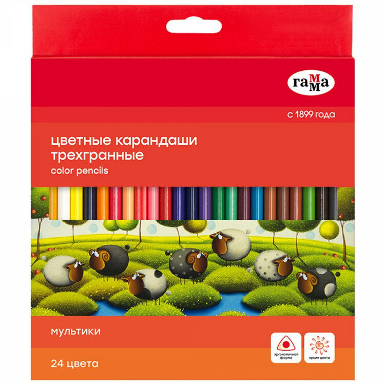 Карандаши цветные Гамма Мультики 24 цвета трехгранные арт.290122_24