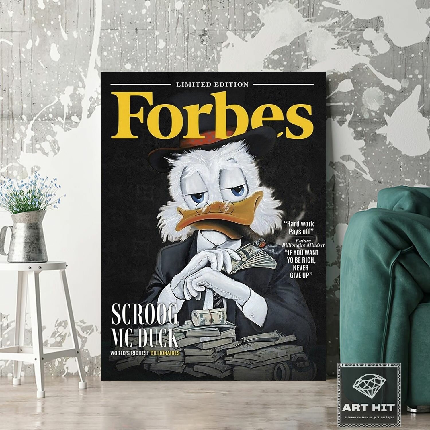 Картина Скрудж Макдак, Дональд Дак с деньгами, 50х70 см.