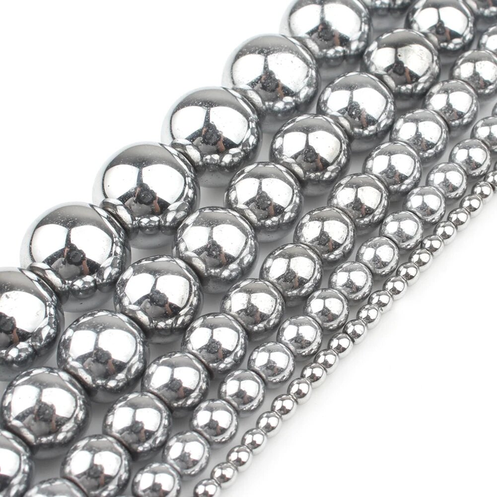 Натуральные камни, родиевое розовое золото, гематит, круглые свободные минеральные бусины для браслета, изготовление ювелирных изделий своими руками, 15 дюймов, 2/3/4/6/8/10 мм