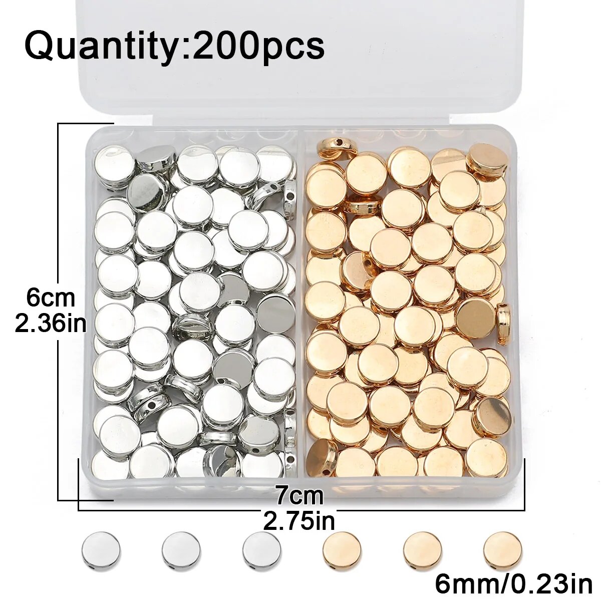 Плоские круглые бусины HGKLBB 200 шт, 6 мм, золотое/серебряное покрытие