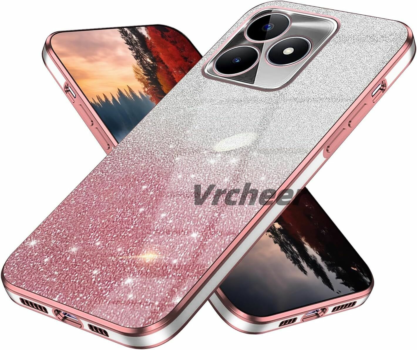 Чехол на Realme C51 и Realme C53 и Realme Note 50 / Реалми С51 и Реалми С53 и Реалми Нот 50 с Блестками / Блестящий / Силиконовый со стразами, с Защитой Камеры. чехол золотистый женский.(розовый, Pink)