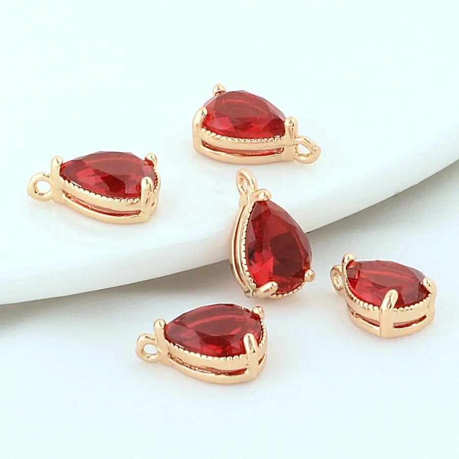 Латунные подвески-капли Florainer Tina, золотистые, 10 шт. Бордовый, Red Color