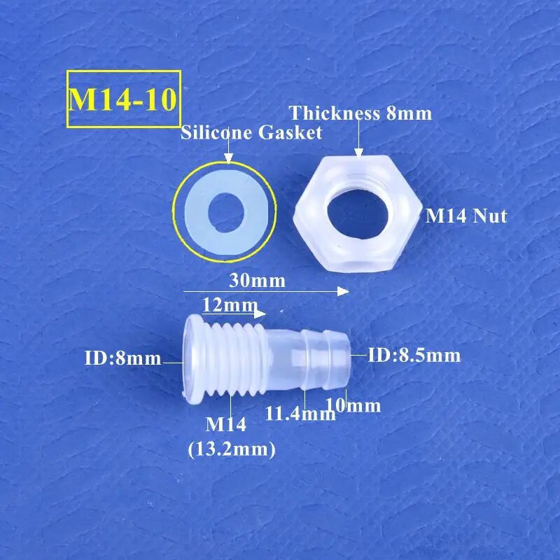 Соединитель для шланга SgooHan PP M5~M16 3~12мм M14-10 With Gasket, 20 Pieces With Nut