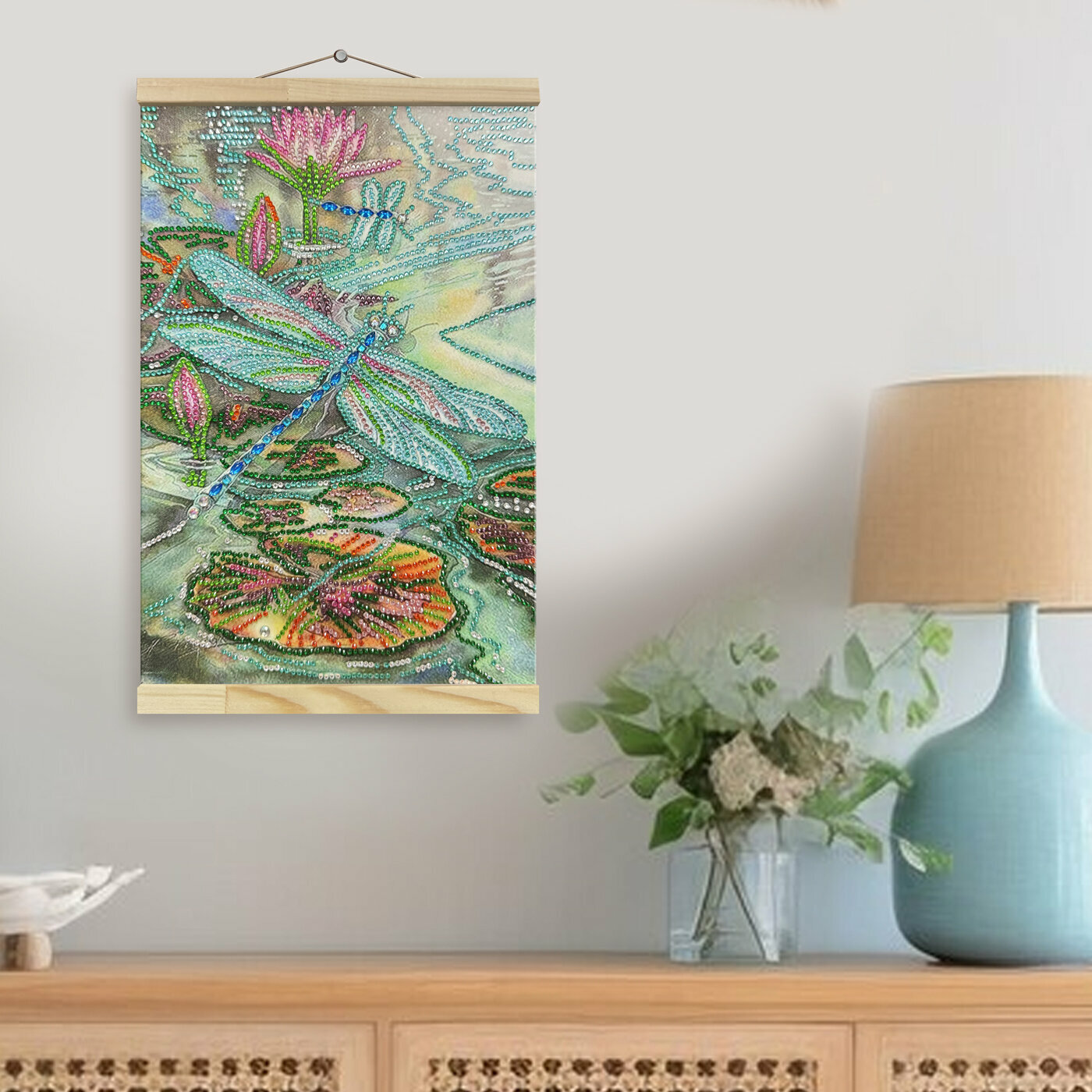 Алмазная мозаика Molly Панно Самоцветы Стрекоза и лотосы 12 цветов 25*35 B058